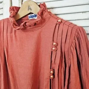 Vintage | Tops | Vintage 7s Victorian Red Ruffle Neck Blouse With ...